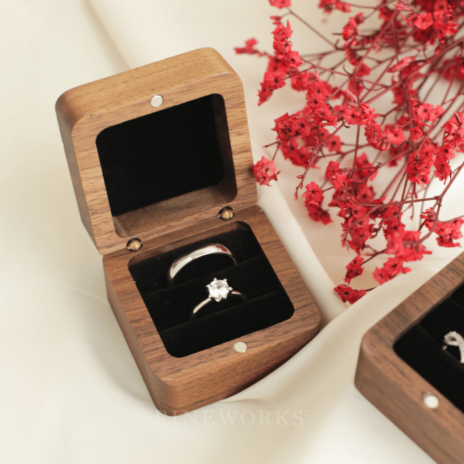 Personalised Mahogany Wooden Square Double Ring Box– PINEWORKS